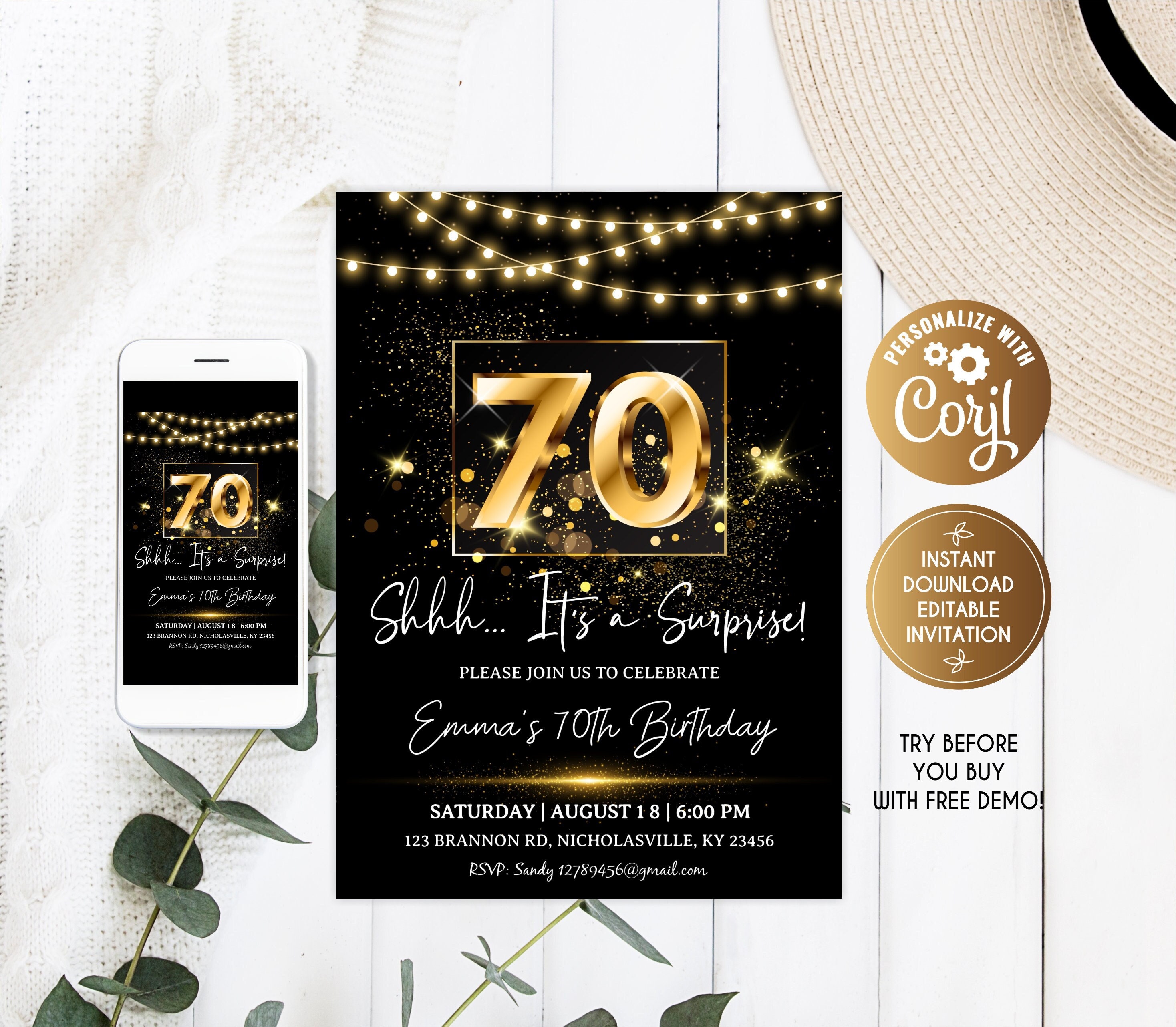 Surprise 70th Birthday Invitations
