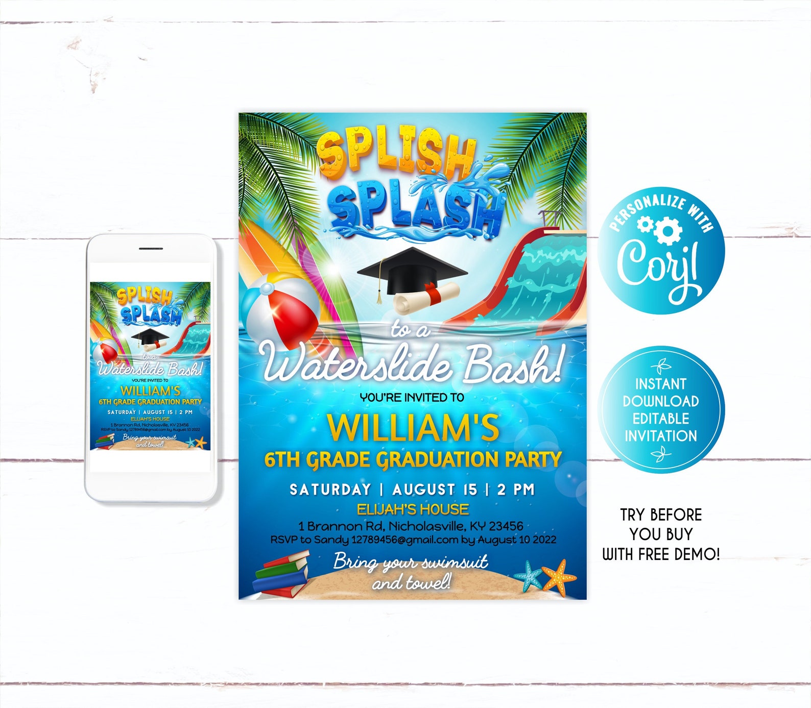 Grade Graduation Party Pool Party Invitation Splish Splash - Etsy