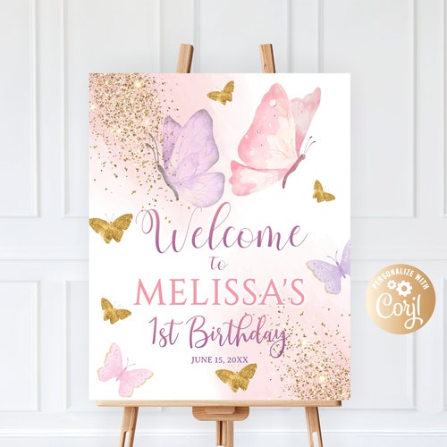 Editable Butterfly Birthday Welcome Sign Girl Printable Girl - Etsy