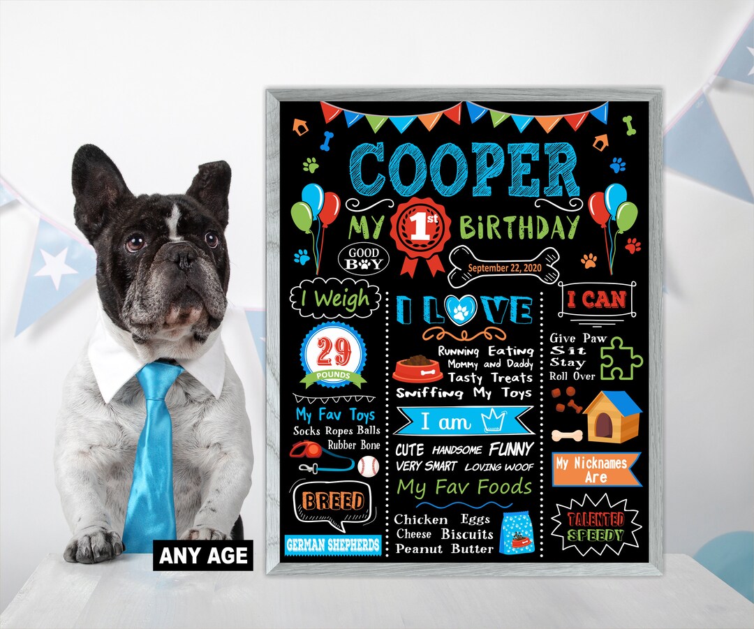Dog Birthday Chalkboard Sign, 1st Party Chalk Board Poster Banner ...