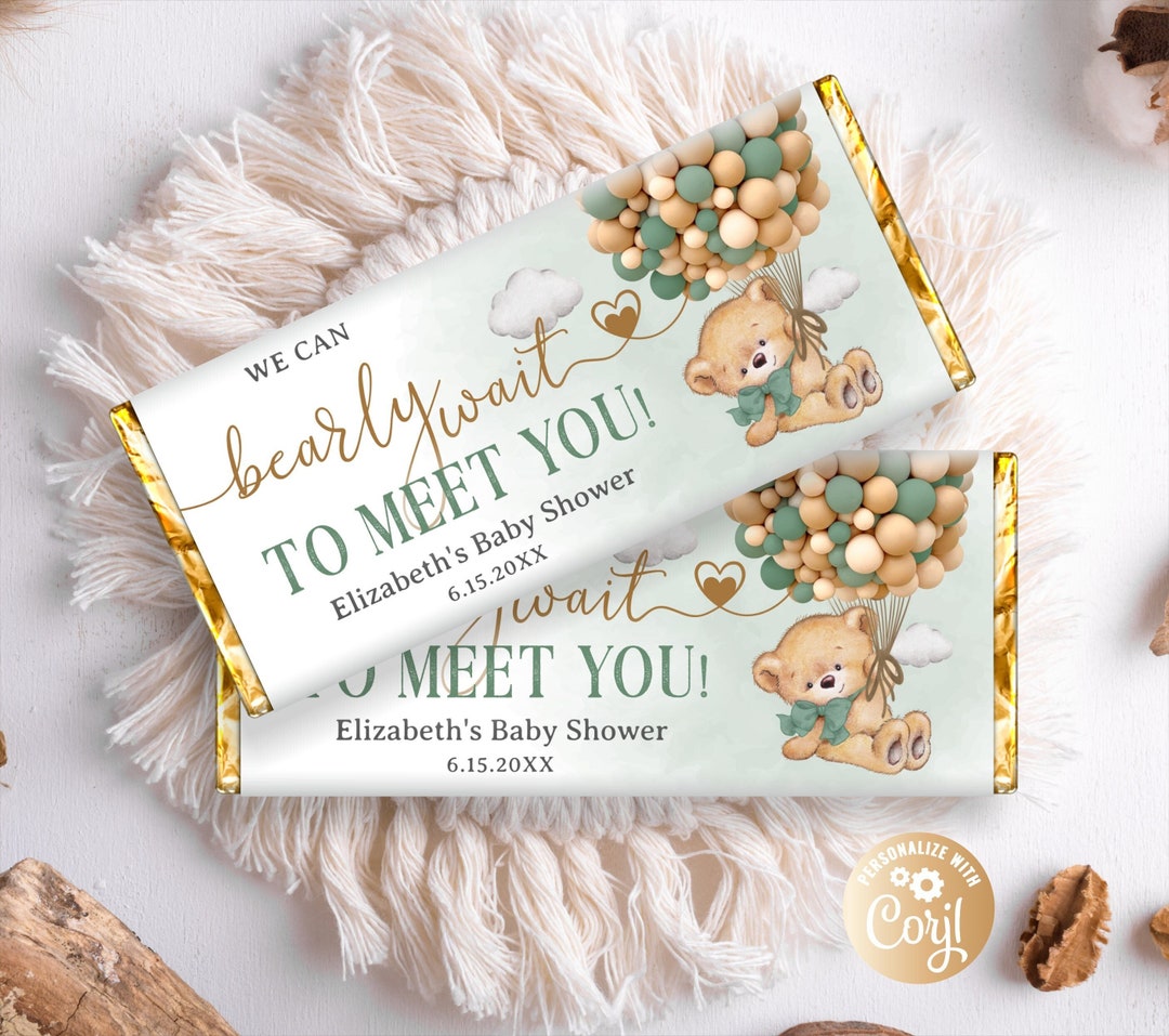 Editable Bear Green Chocolate Wrapper, Printable Bear With Balloons ...