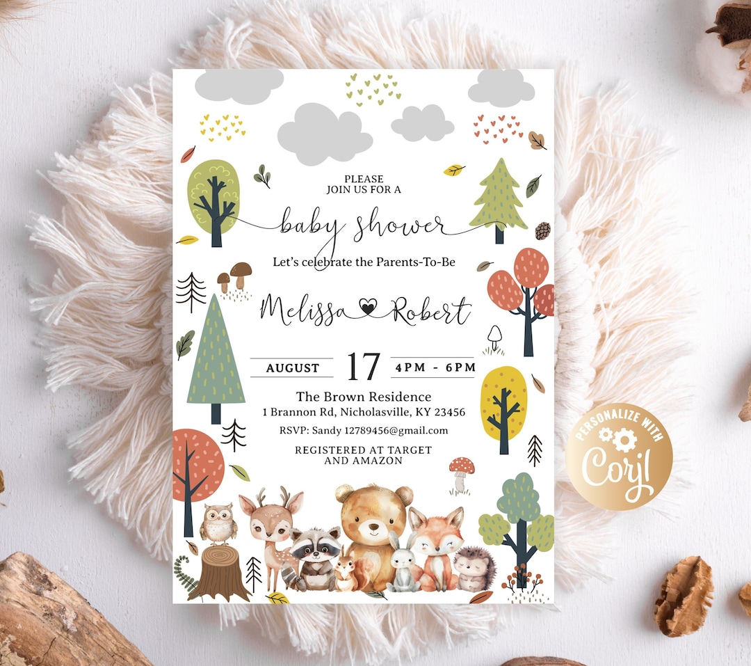 Editable Woodland Summer Baby Shower Invitation, Gender Neutral ...