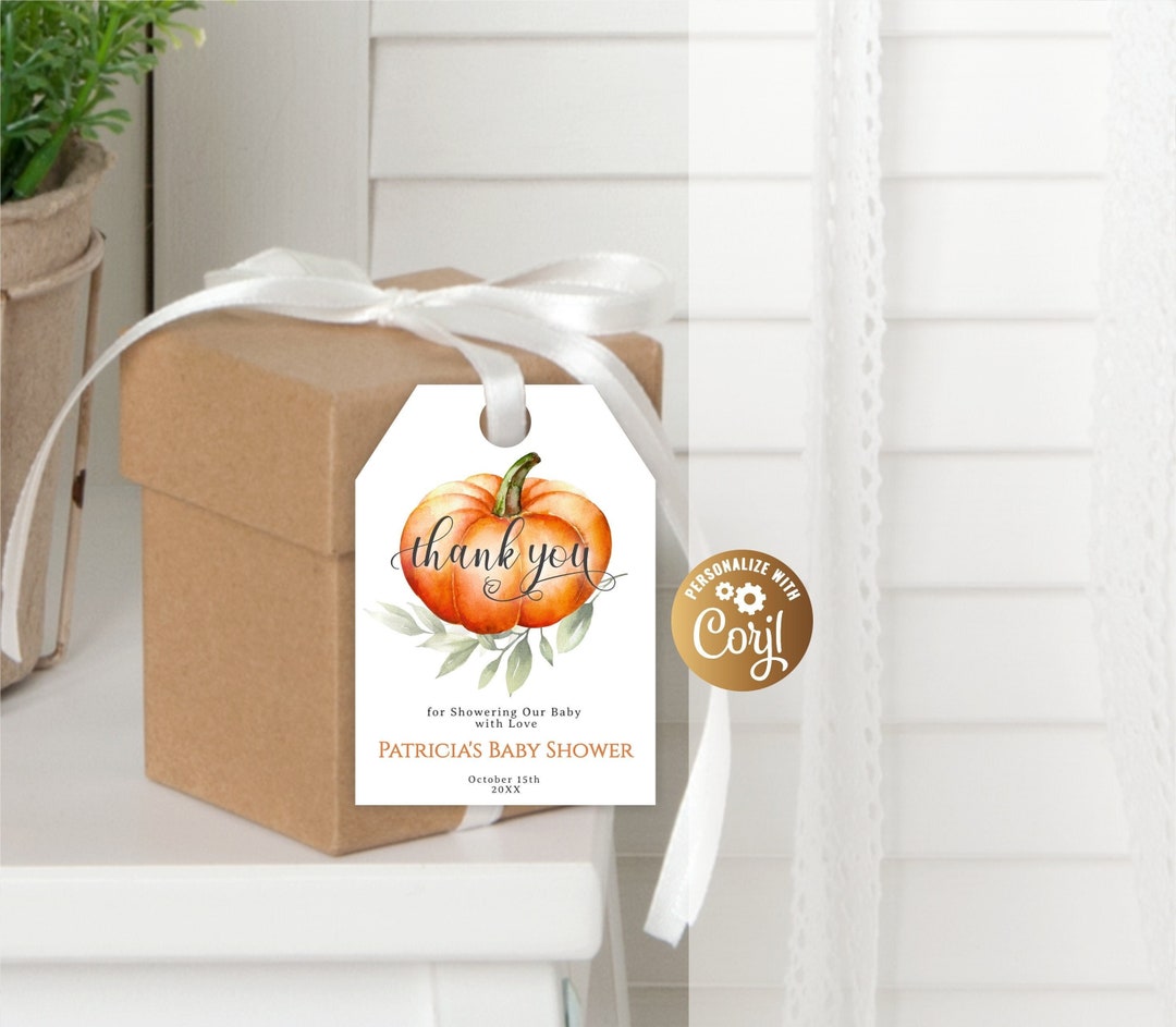 Editable Pumpkin Favor Tags Boy, for Boy, Pumpkin Baby Shower Decor ...