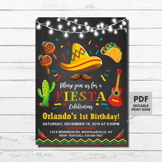 Fiesta Invitation Fiesta Birthday Invitation Mexican Fiesta | Etsy