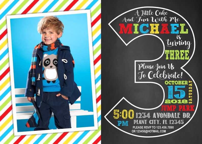 3rd Birthday Invitation, With Picture, Third Birthday Invitation, Boy ...