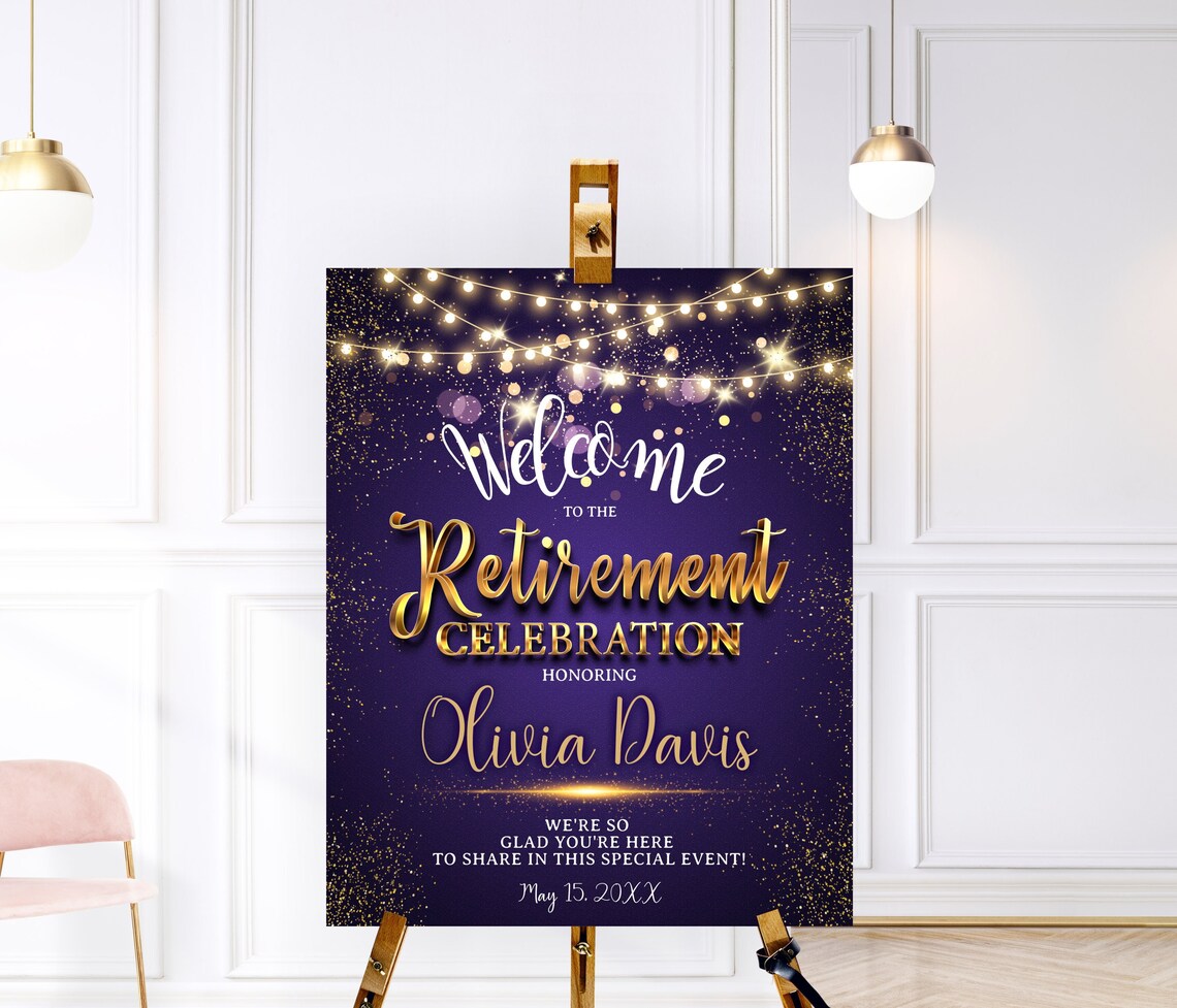 Retirement Celebration Welcome Sign Purple Gold Retirement - Etsy