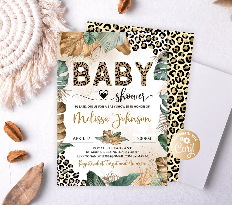 Editable Boy Leopard Baby Shower Invite, Safari Jungle Boy Baby Shower ...