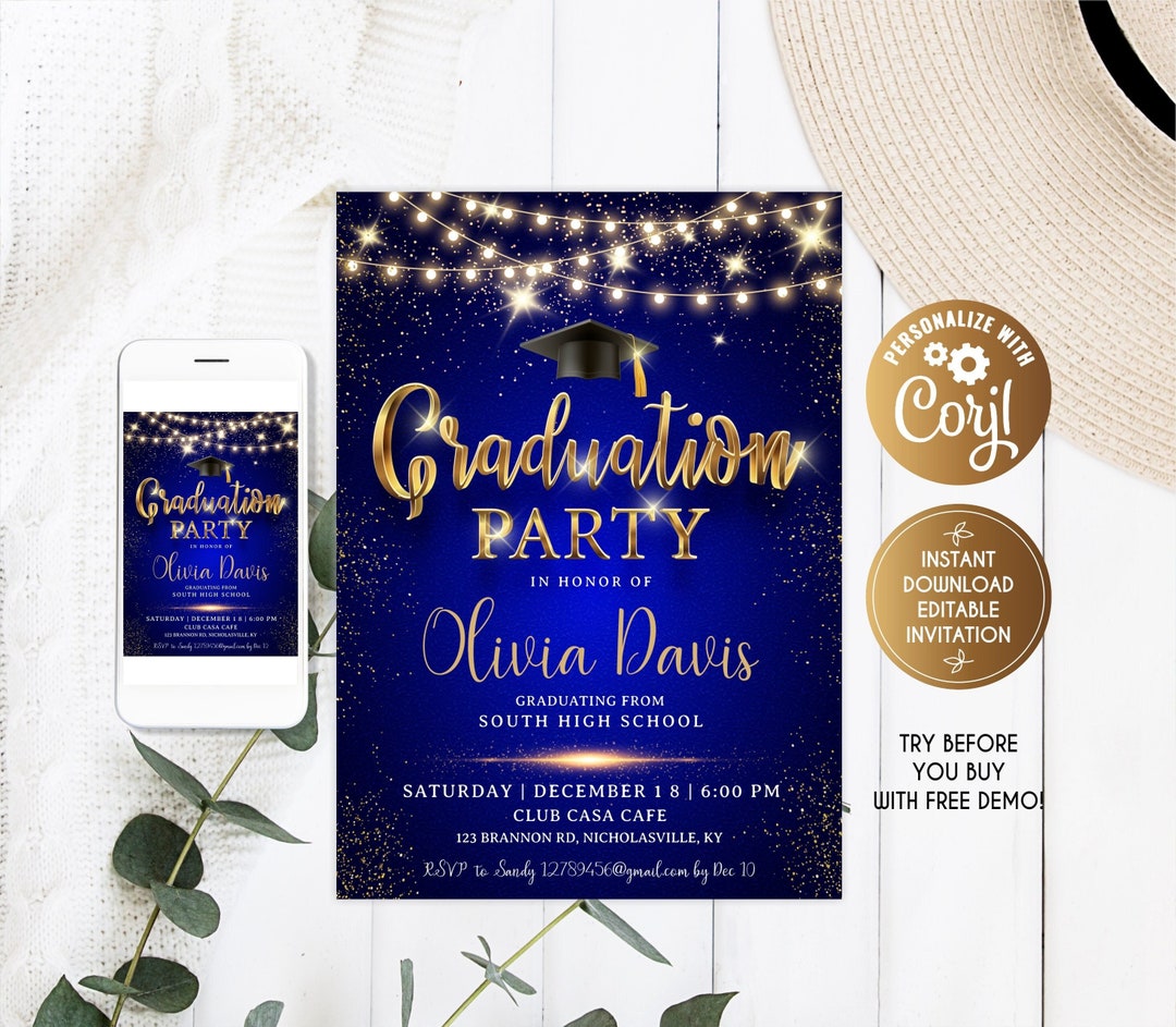 Graduation Party Invitation Royal Blue, Graduation Royal Blue ...