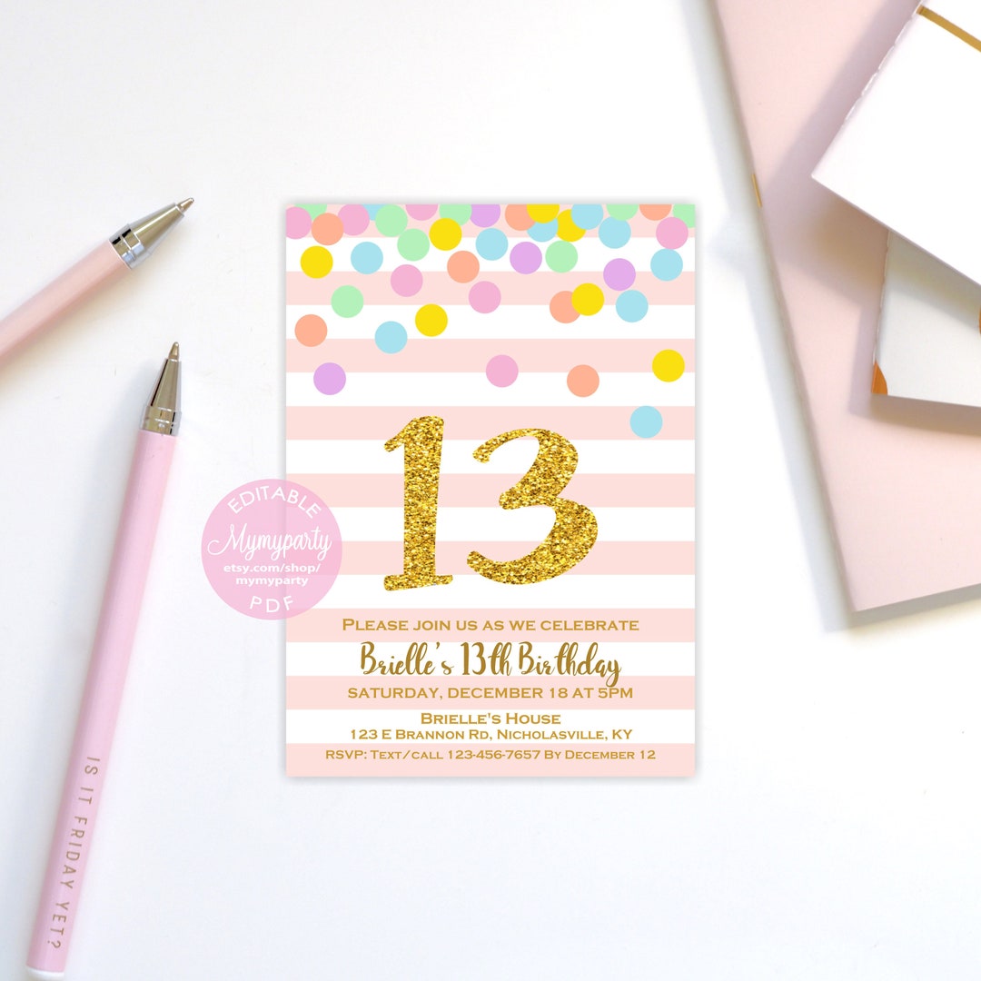 13th Birthday Invitations for Girls 13th Birthday Party - Etsy
