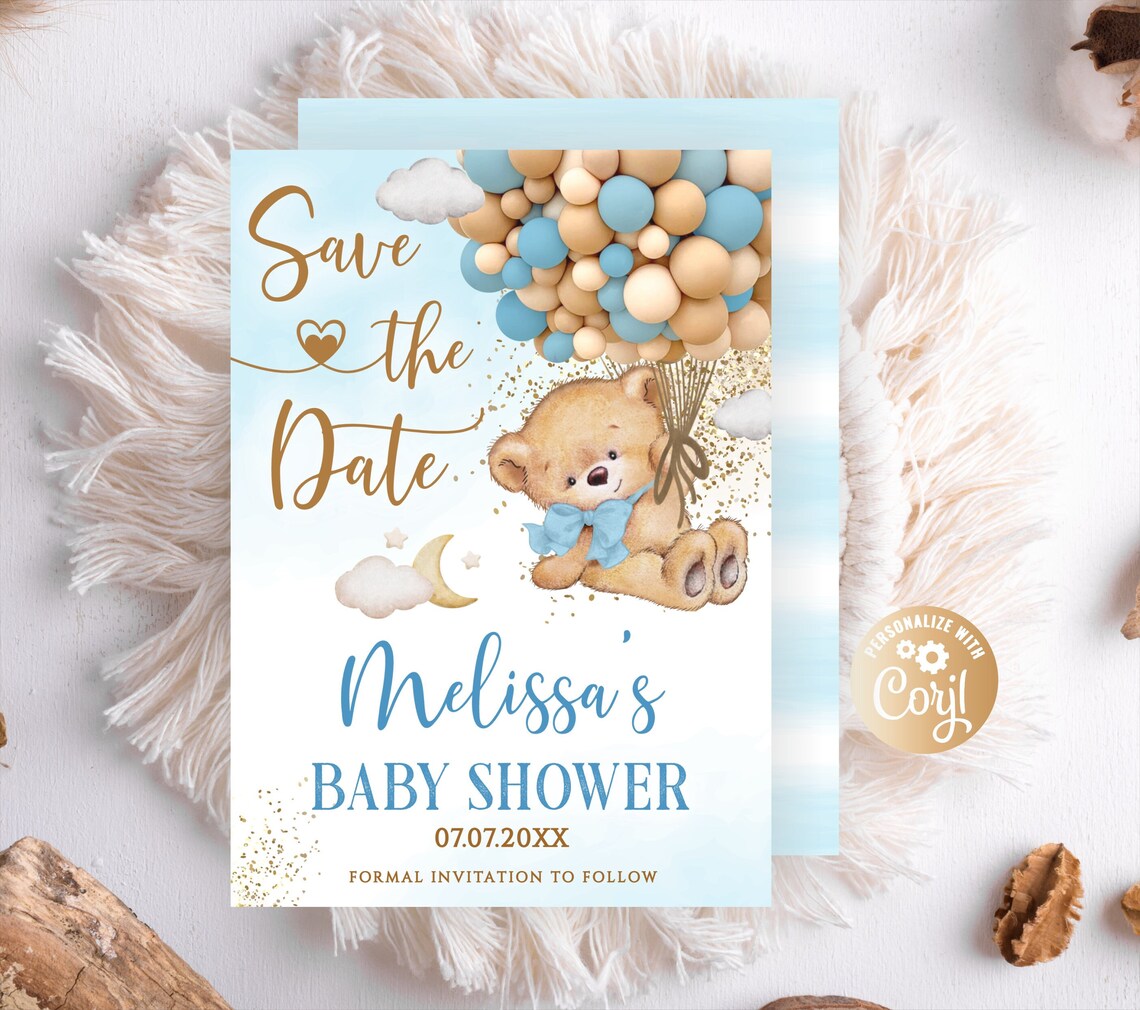 Editable Bear Boy Baby Shower Save the Date Invitation We Can Bearly ...
