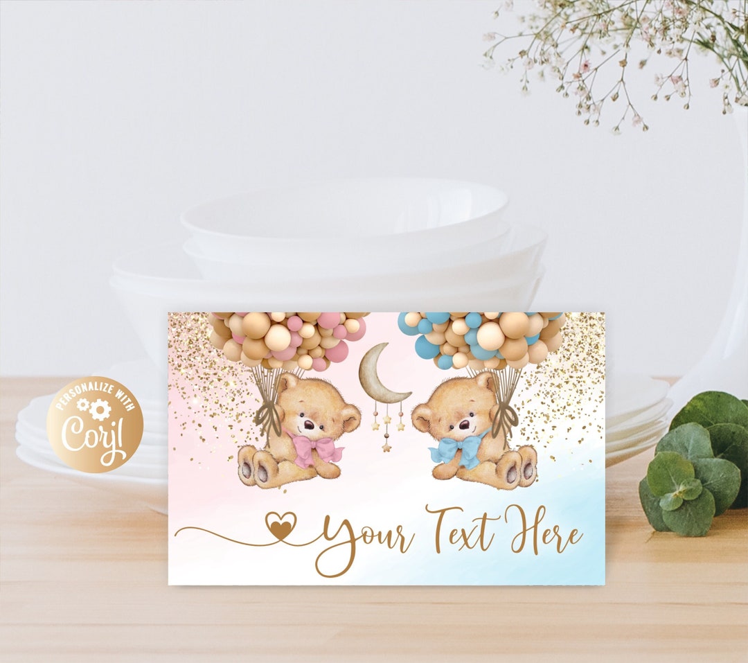 Bears Twins Girl Boy Print Food Labels, Editable Twin Babies Food Signs ...