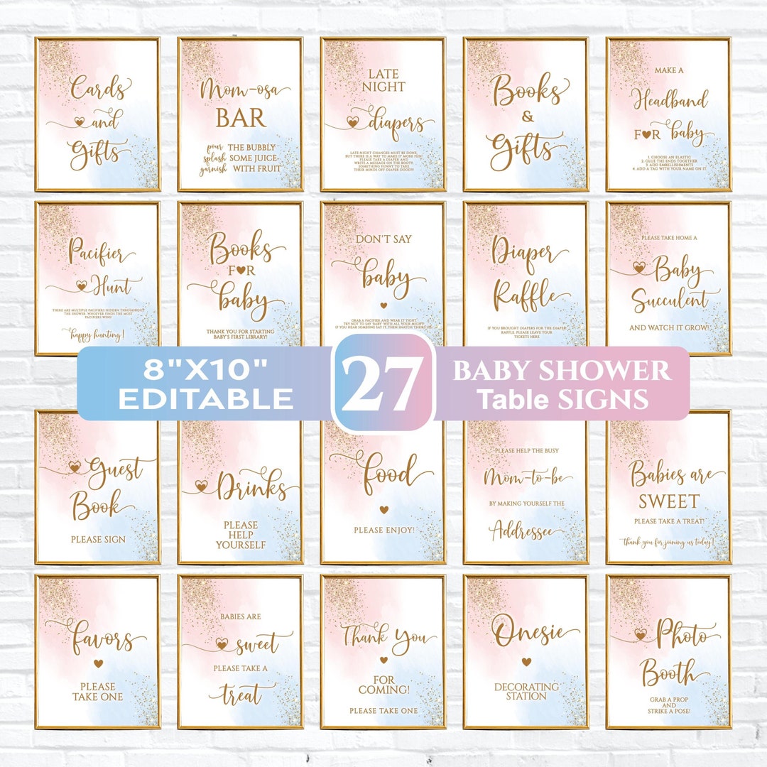 Editable Gender Reveal Baby Shower Sign Bundle, Blue and Pink Baby ...