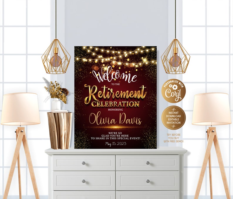 Retirement Celebration Welcome Sign Gold Retirement Sign - Etsy