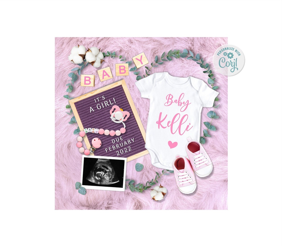 Digital Pregnancy Announcement Girl Girl Baby Gender Reveal Social ...