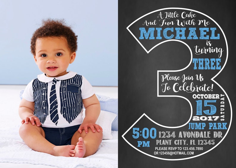 3rd Birthday Invitation, With Picture, Third Birthday Invitation, Boy ...