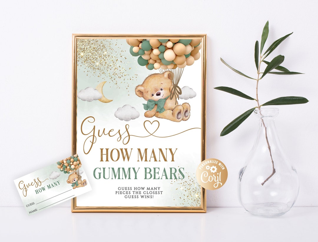 Editable Bear Guess How Many, Bear Baby Shower Decor, Guess How Many ...