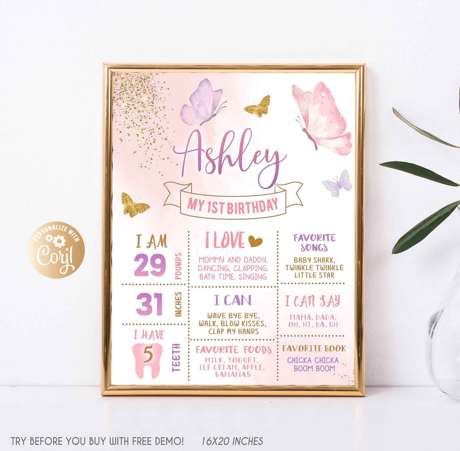 Editable Butterfly Milestone Birthday Poster Sign Butterfly - Etsy