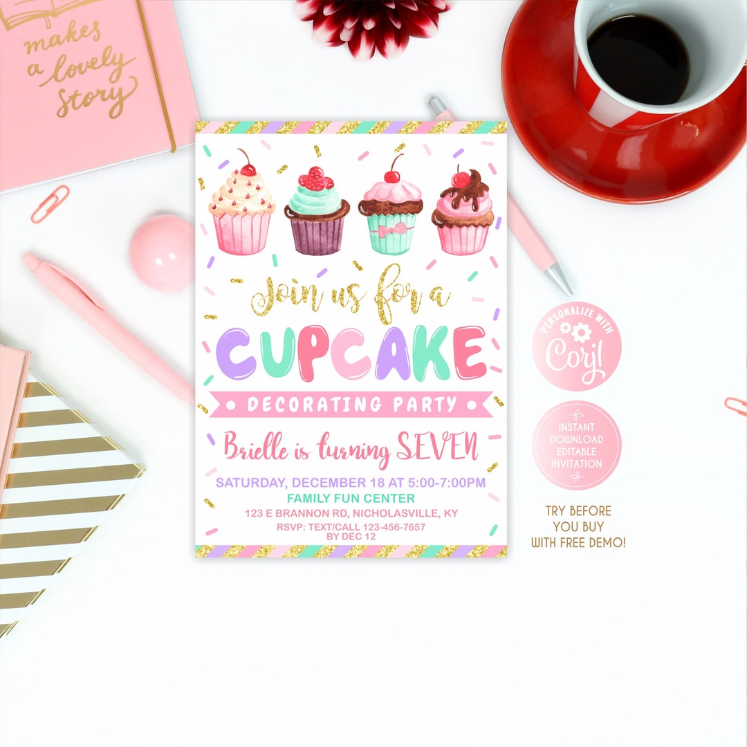 Cupcake Invitation, Instant Download, Cupcake Decorating Birthday ...