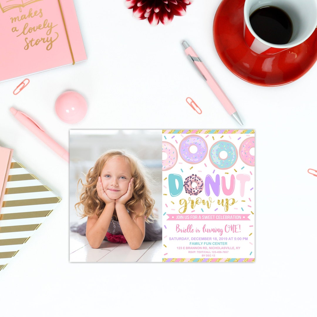 Donut Birthday Invitation, Donut Grow Up, Donut Party, Instant Download ...