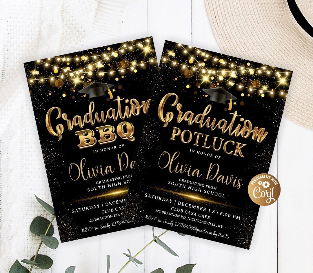 Graduation Potluck Invitation, EDITABLE Graduation BBQ Invitation ...