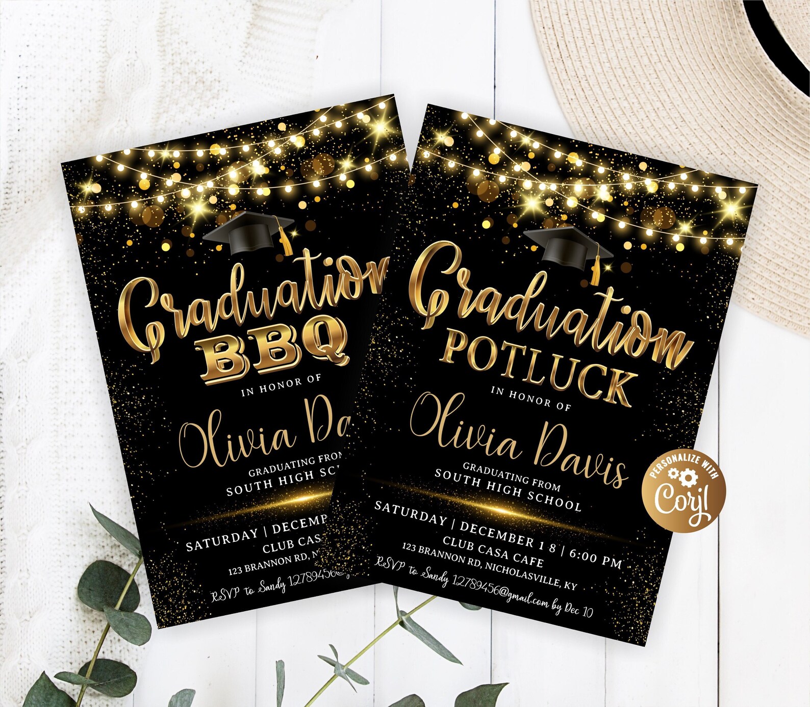 Graduation Potluck Invitation, EDITABLE Graduation BBQ Invitation ...