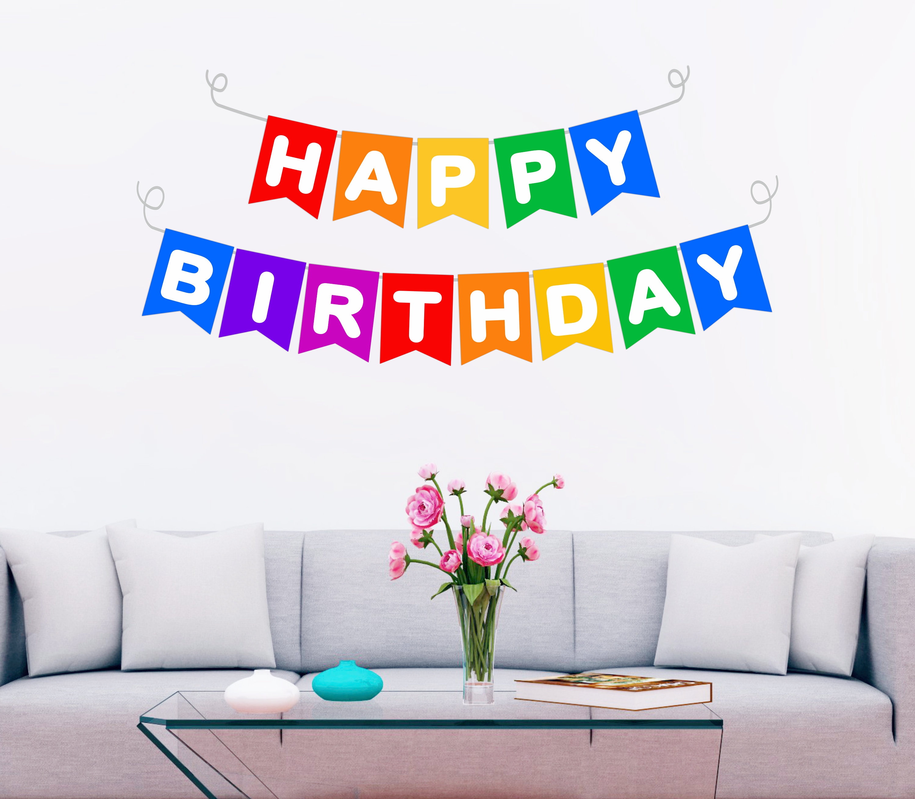 Rainbow Happy Birthday Banner Rainbow Birthday Banner Happy - Etsy