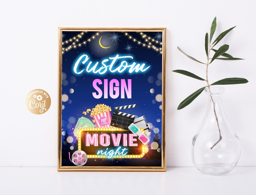 Custom Sign Movie Night Birthday, Movie Night Sign, Movie Night Girl ...