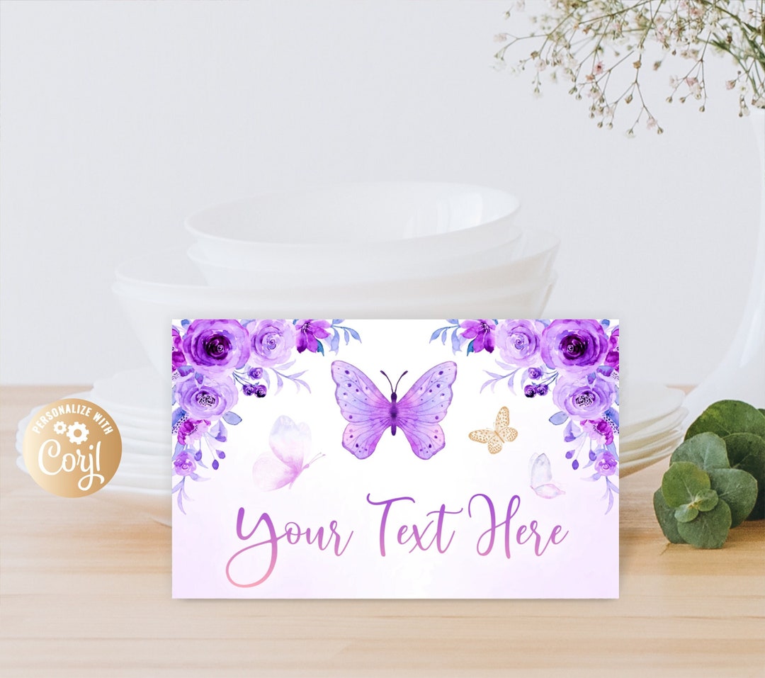 Butterfly Print Food Labels Girl Purple, Editable Butterfly Food Signs ...