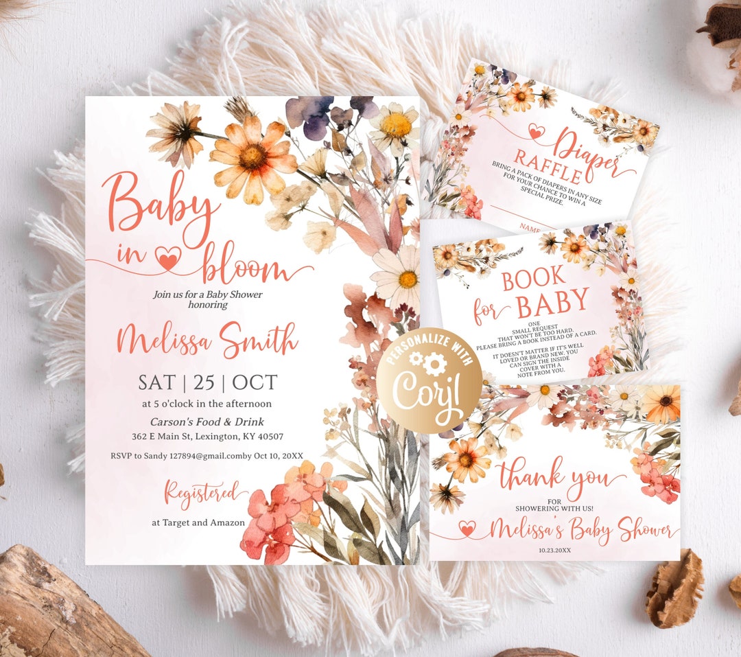 Wildflower Set Baby Shower Invitation, Autumn Wildflowers Baby in Bloom ...