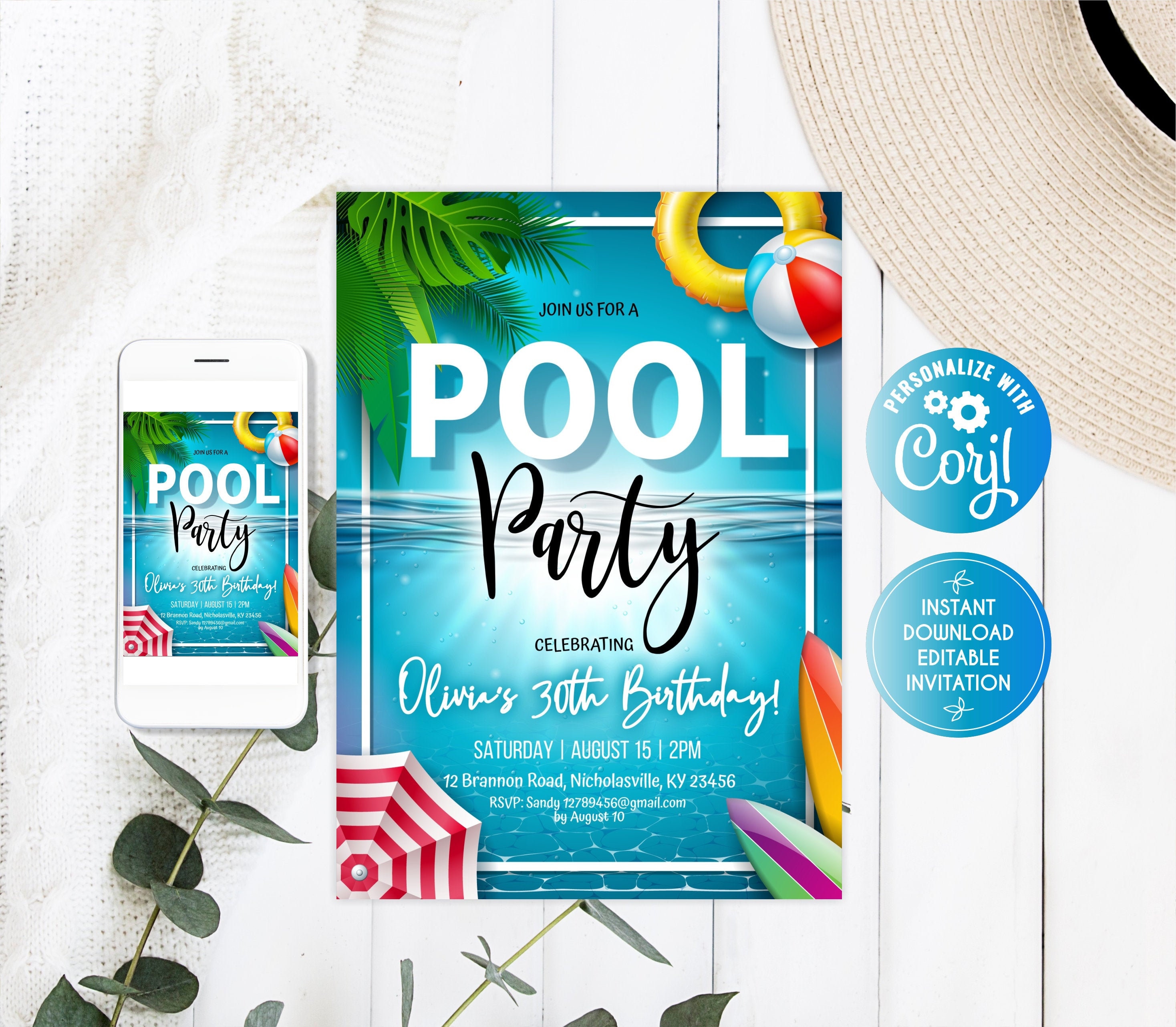 Pool Party Invitation Pool Party Birthday Invitation Pool - Etsy