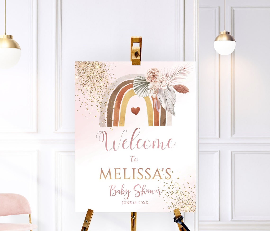 Editable Boho Rainbow Welcome Sign, Boho Baby Shower Sign, Boho Bridal ...