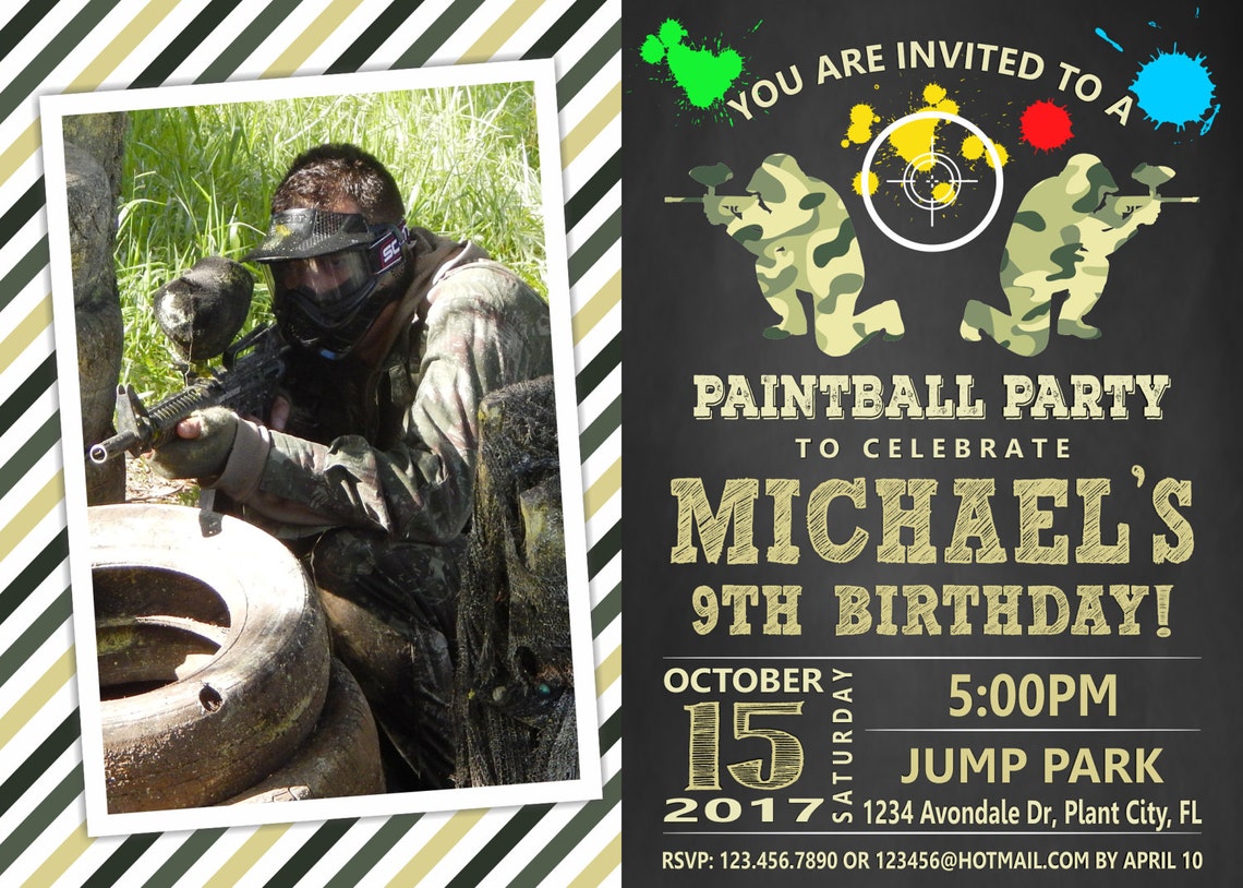 Paintball Birthday Invitation, Paintball Invitation, Paintball Party ...