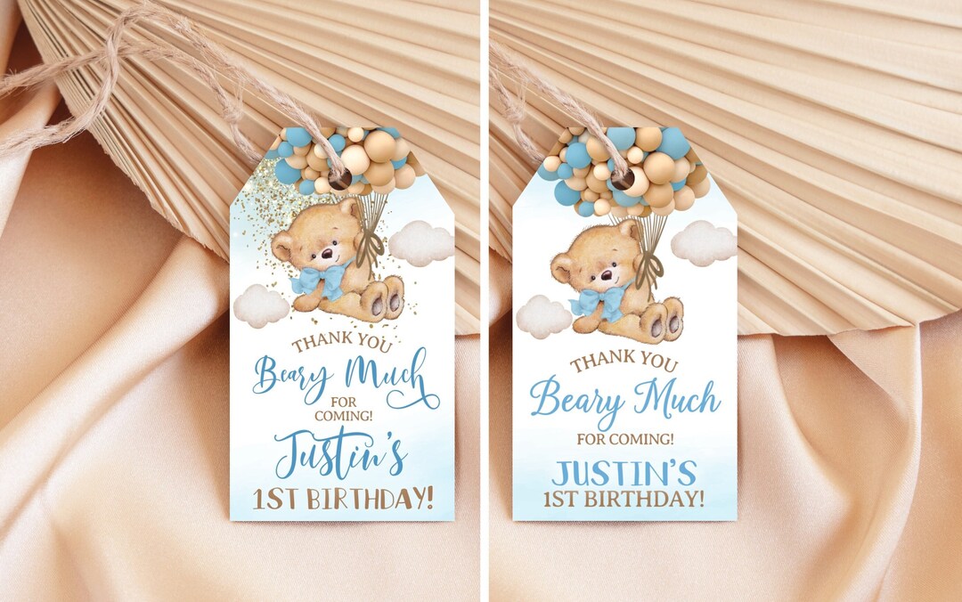 Editable Boy Bear Birthday Favor Tags, Party Favors Tag Bear, Bear Boy ...