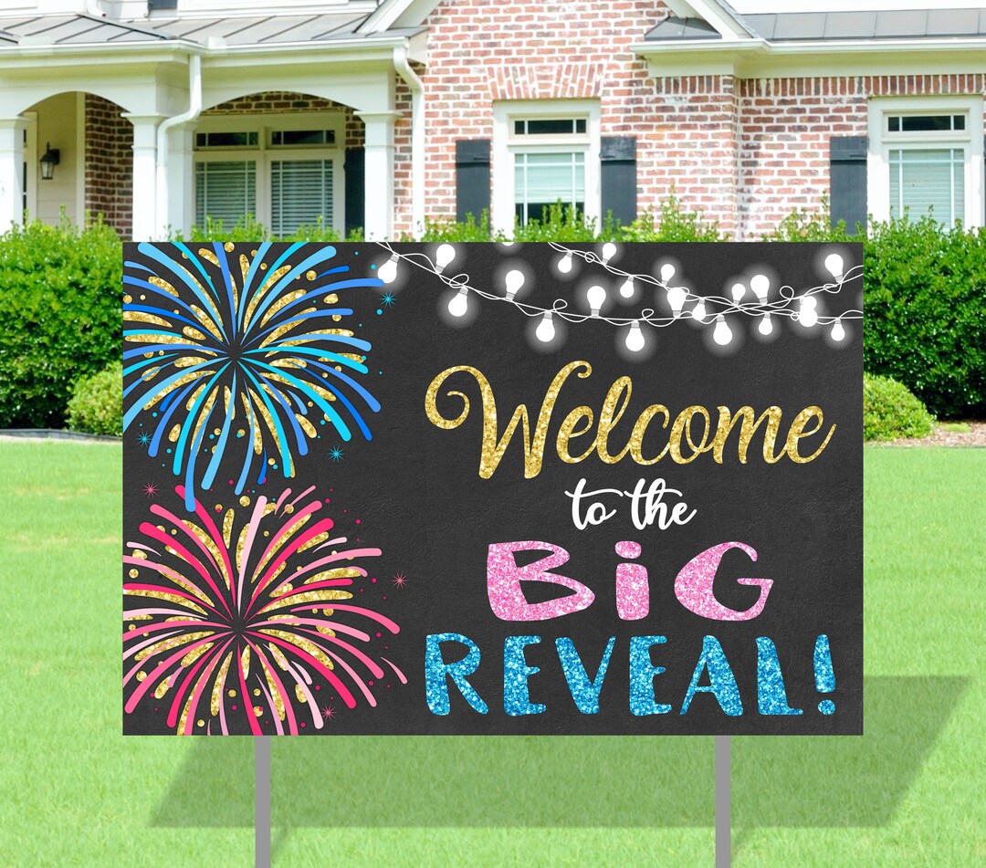 Firework Gender Reveal Sign, Gender Reveal Yard Sign, Welcome Yard Sign ...