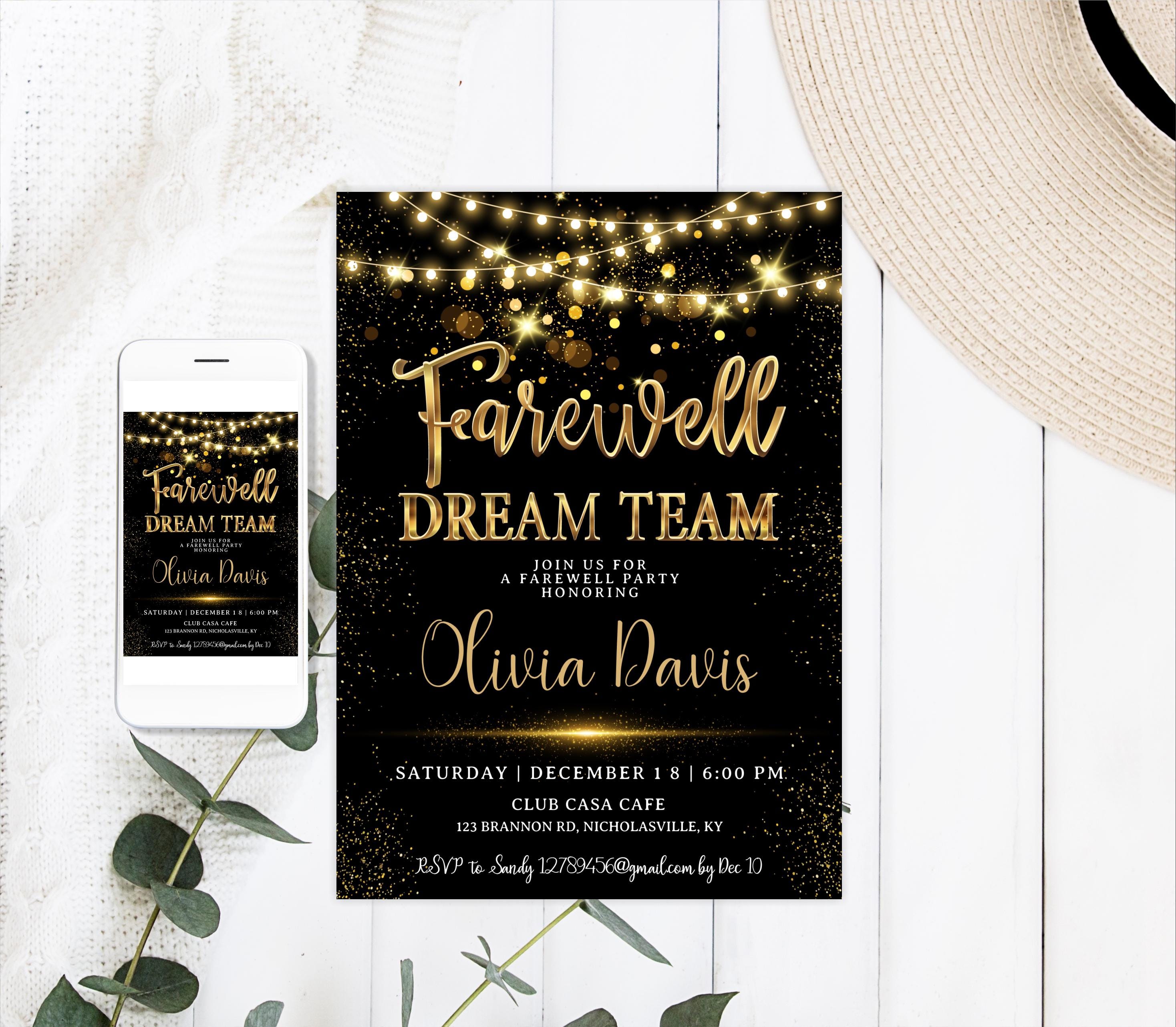 Golden Farewell Party Invitations, Farewell Lunch Invitations, Farewell ...