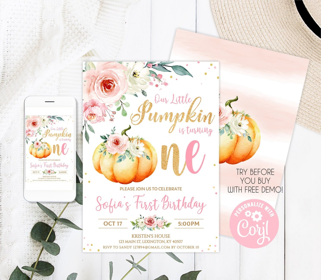 Pumpkin Birthday Invitation, Our Little Pumpkin is Turning One ...