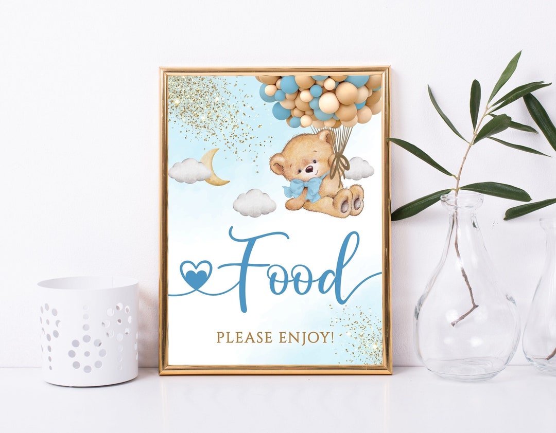 Food Sign Bear Blue Sign, Bear Boy Food Table Sign Decor, Bear Gold ...