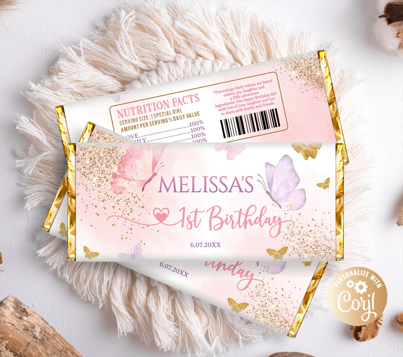 Editable Butterfly Birthday Chocolate Wrapper, Printable Butterfly ...