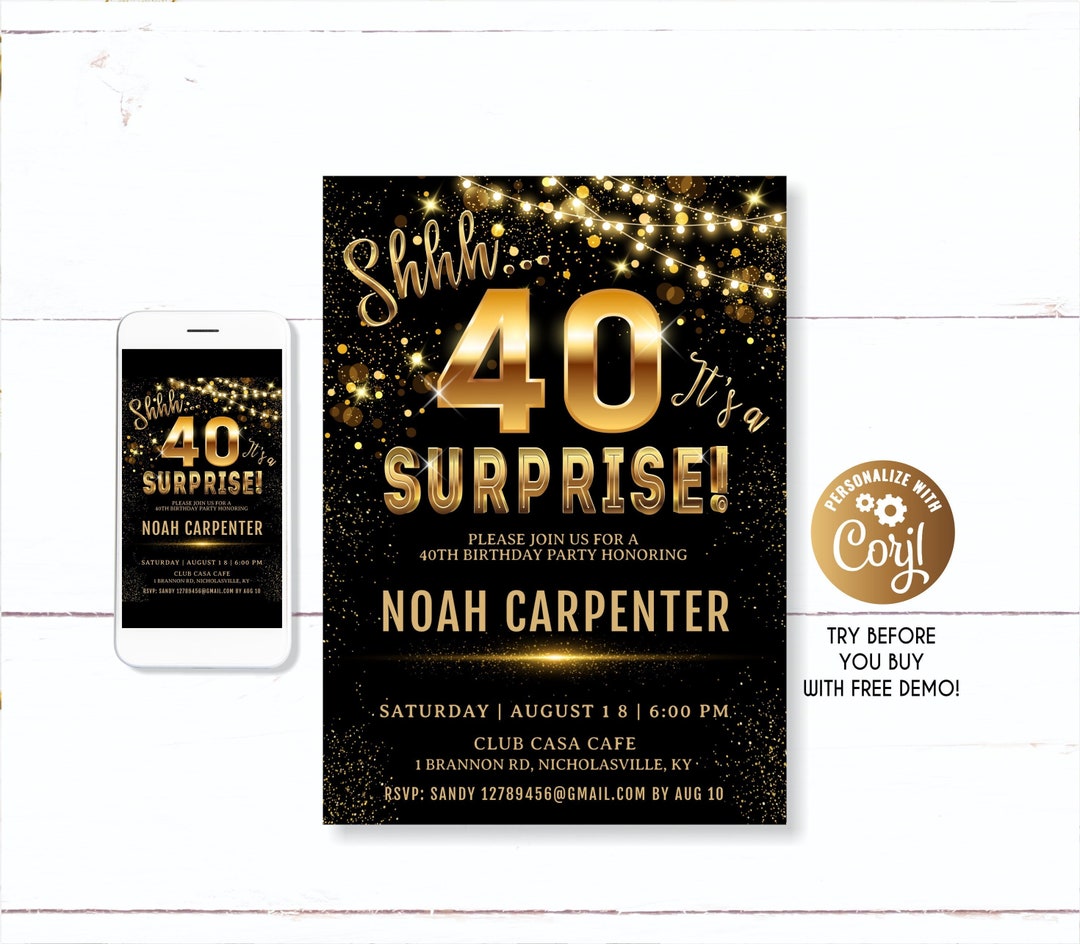 Shhh... It's a Surprise 40th Birthday Invitation , 40th Birthday Surprise Birthday Invitation ...