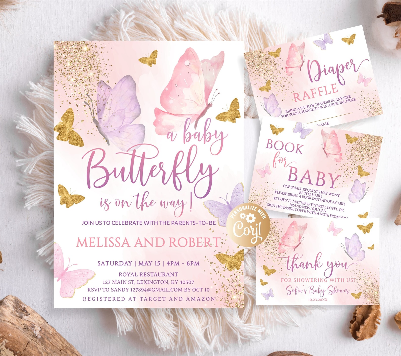 Butterfly Baby Shower Invitation Set, Butterfly Baby Shower Invitation ...