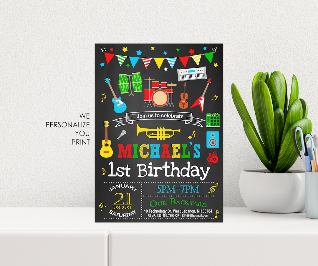 Music Birthday Invitation, First Birthday, Instruments Music Party ...