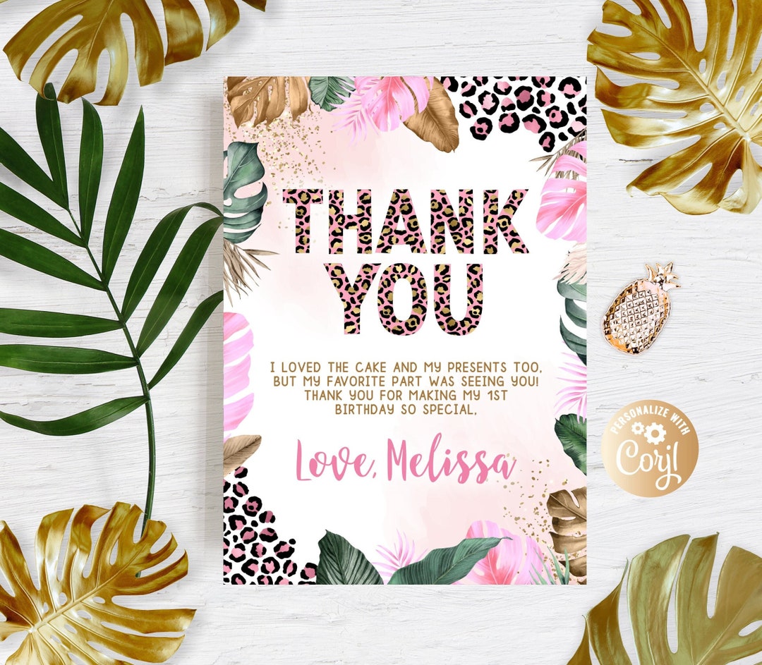 Editable Leopard Thank You Card, Printable Leopard Pink Jungle Thank ...