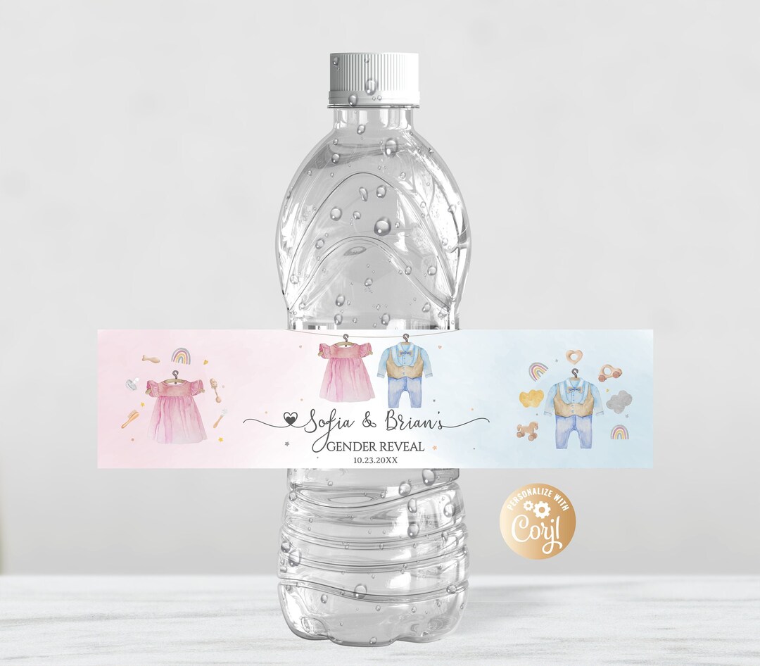 Editable He or She Bottle Label Baby Shower Gender Reveal Water Bottle ...
