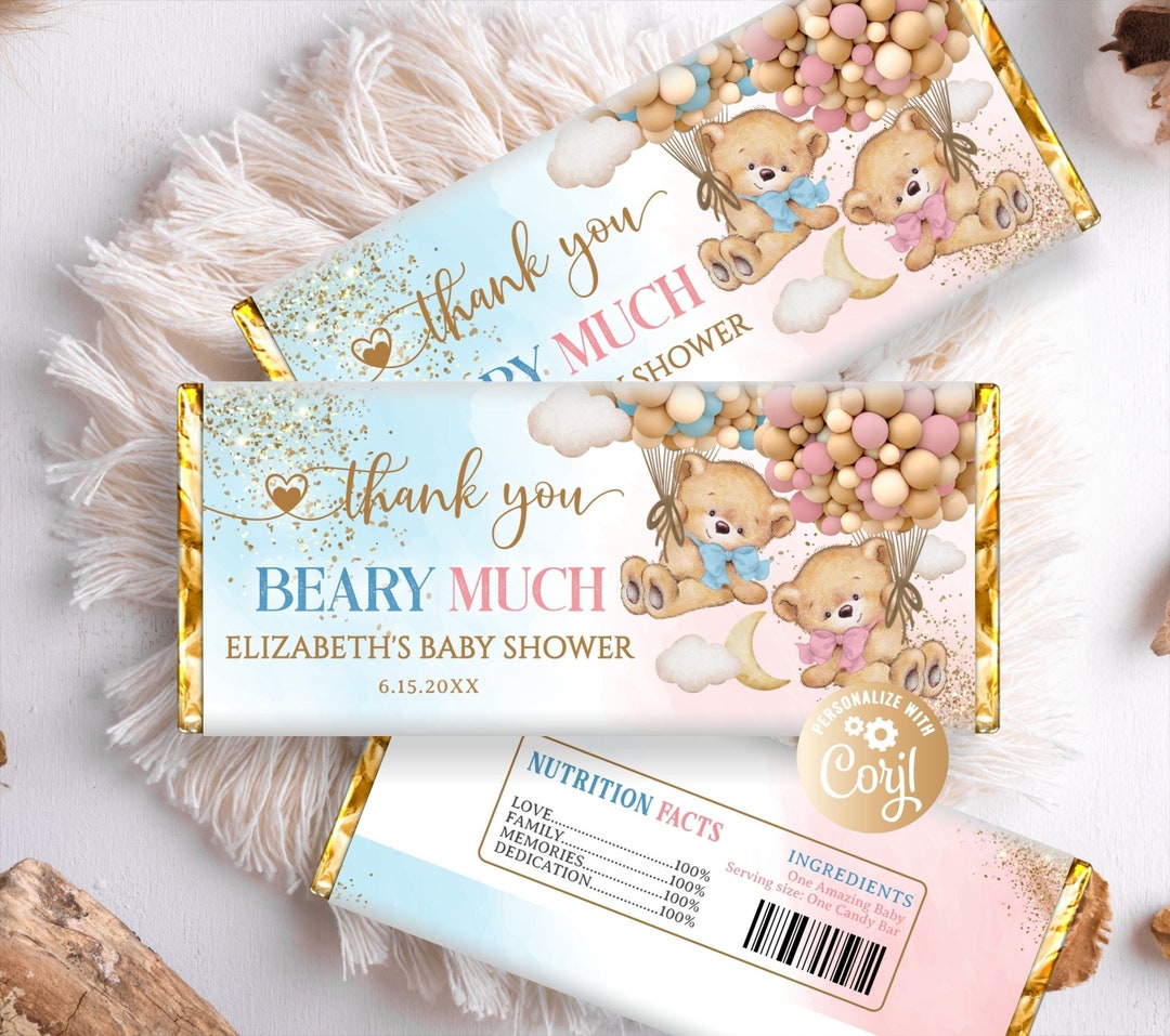 Editable Bears Twins Girl Boy Chocolate Wrapper Beary Much, Pink Blue ...