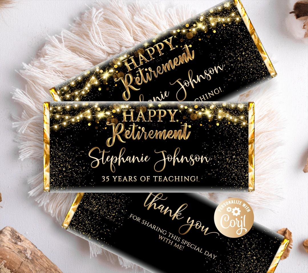 Retirement Chocolate Bar Wrapper, Personalized Retirement Chocolate Bar ...