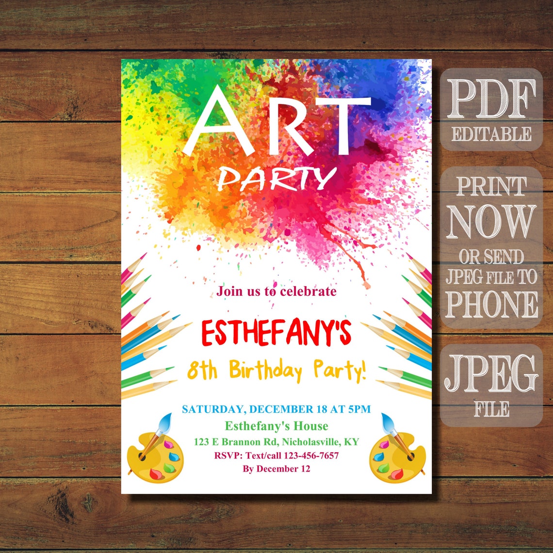 Art Party Invitation for Girl Art Invitation Art Party Art | Etsy