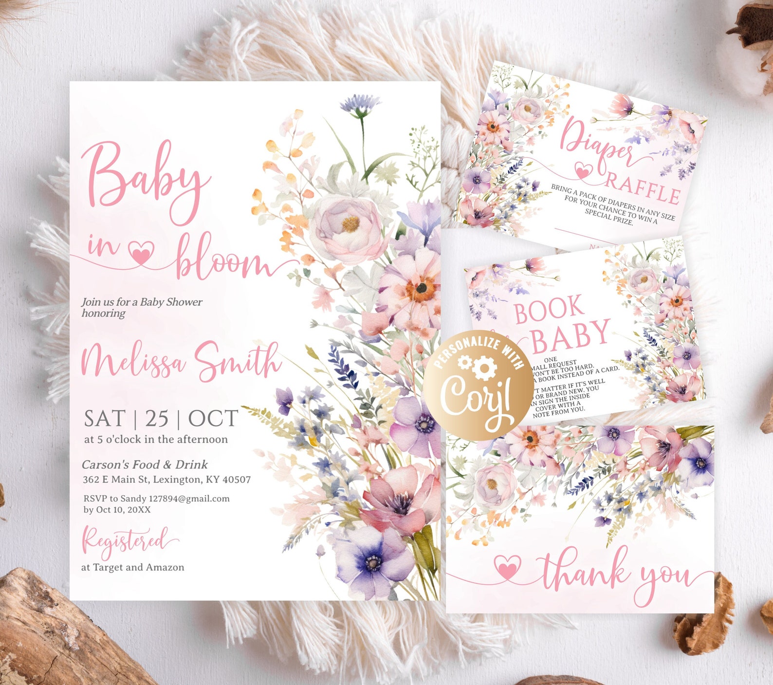 Wildflower Set Baby Shower Invitation, Wildflowers Summer Baby in Bloom ...