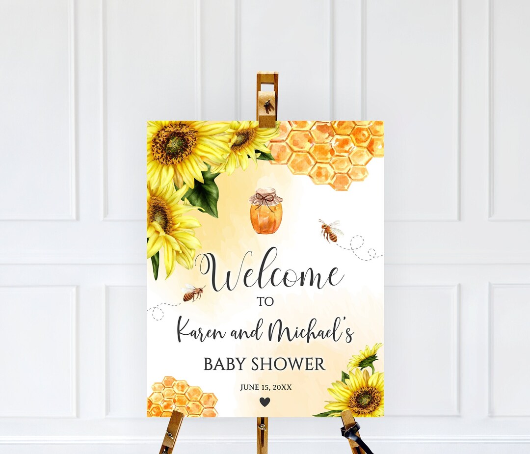 Editable Bee A Little Honey Baby Shower Welcome Sign, Baby Shower ...