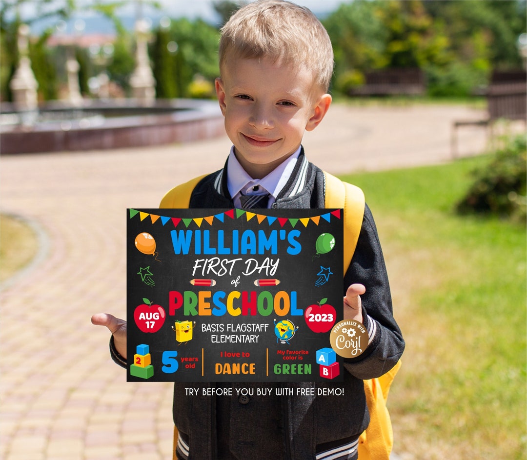 Editable First Day of Preschool Sign Last Day or School Chalkboard Sign ...