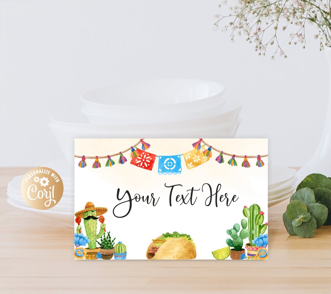 Fiesta Print Food Labels Watercolor, Editable Mexican Blue Food Signs ...